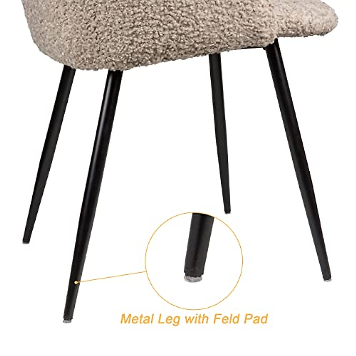 Homtique Modern Dining Chairs Set of 2, Upholstered Sherpa Accent Chair, Leisure Chair with Armrest and Black Metal Legs, Comfy Side Chair Armchair for Kitchen Dining Living Room Vanity (Light Brown)