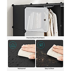 SONGMICS Cube Storage Organzier Portable Wardrobe Closet, 12 Cubes DIY Plastic Armoire Cabinet Modular Shelves Unit with Doors and Hanging Rods for Bedroom, Black ULPC301B01