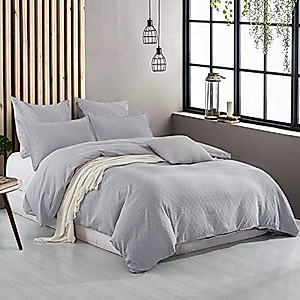 David's Home Cotton Blended Duvet Cover Set King, Ultra Soft Cozy Check Gingham Comforter Cover Set, Yarn Dyed Geometry Plaid Bedding 3 PCS for All Season, 106"x92", Light Grey