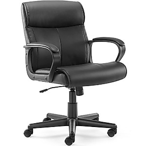Executive Padded Mid-Back Home Office Desk Chair with Armrest, Adjustable Height Computer Chairs, 360-Degree Swivel, Leather, 250Lbs Capacity