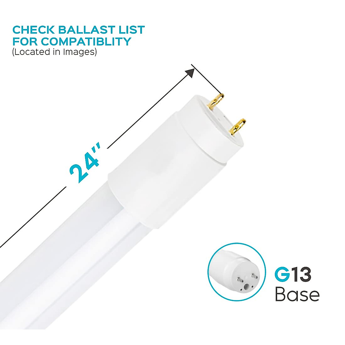 LUXRITE 2FT LED Tube Light, T8, 11W (17W Equivalent), 6500K Daylight, 1100 Lumens, Fluorescent Light Tube Replacement, Direct or Ballast Bypass, ETL Listed, Check Ballast List Compatibility (2 Pack)