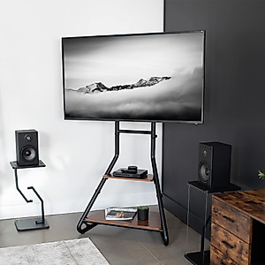 VIVO Corner TV Floor Stand, 37 to 75 inch LED LCD Screen TV Display Mount, Height Adjustable, 2 Storage Platforms, Max VESA 600x400mm, Dark Walnut Shelves, Black Frame, STAND-TV75BH