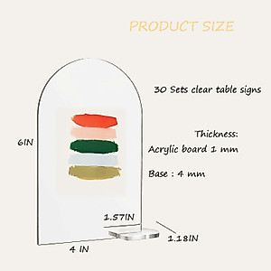 30 Sets Clear Arch Acrylic Sign with Stands Blank Arched Acrylic Sheet DIY Acrylic Arch Table Numbers for Wedding Reception Event Party Restaurant Centerpieces Decor (4 x 6 Inch)
