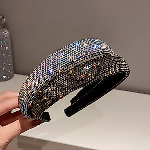 Wiwpar Rhinestone Headbands for Women Girls Fashion Rhinestone Head Bands Sparkly Black Headband Hair Hoop Party Hair Accessories (Black)