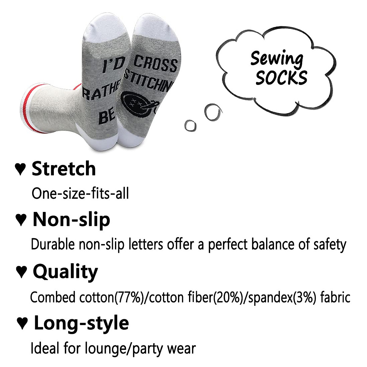 G2TUP 2 Pairs I’d Rather Be Cross Stitching Socks Cross-Stitch Lover Gift Cross-Stitch Project Bag Sewing Lover Socks Needle Worker Gift (I’d Rather Be Cross Stitching)