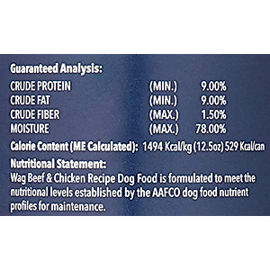 Amazon Brand - Wag Pate Canned Dog Food, Beef & Chicken Recipe, 12.5 oz Can (Pack of 12)
