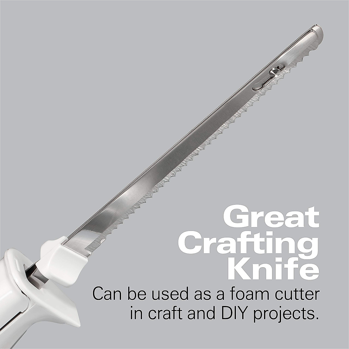 Hamilton Beach Electric Knife for Carving Meats, Poultry, Bread, Crafting Foam & More, with Reciprocating Serrated Stainless Steel Blades, Ergonomic Design, Storage Case + Fork Included, White