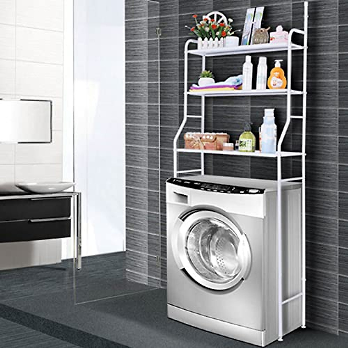 Yargole 3-Tier Laundry Room Shelf Over Washing Machine Storage Utility Rack,Above Toilet Washer Dryer Stand Storage,Adjustable Bathroom Organization Space Saving Shelving Units