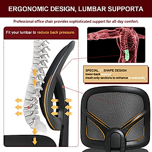 V&LX Armless Swivel Mesh Office Chair Height Adjustable with Lumber Support for Small Spaces, Black
