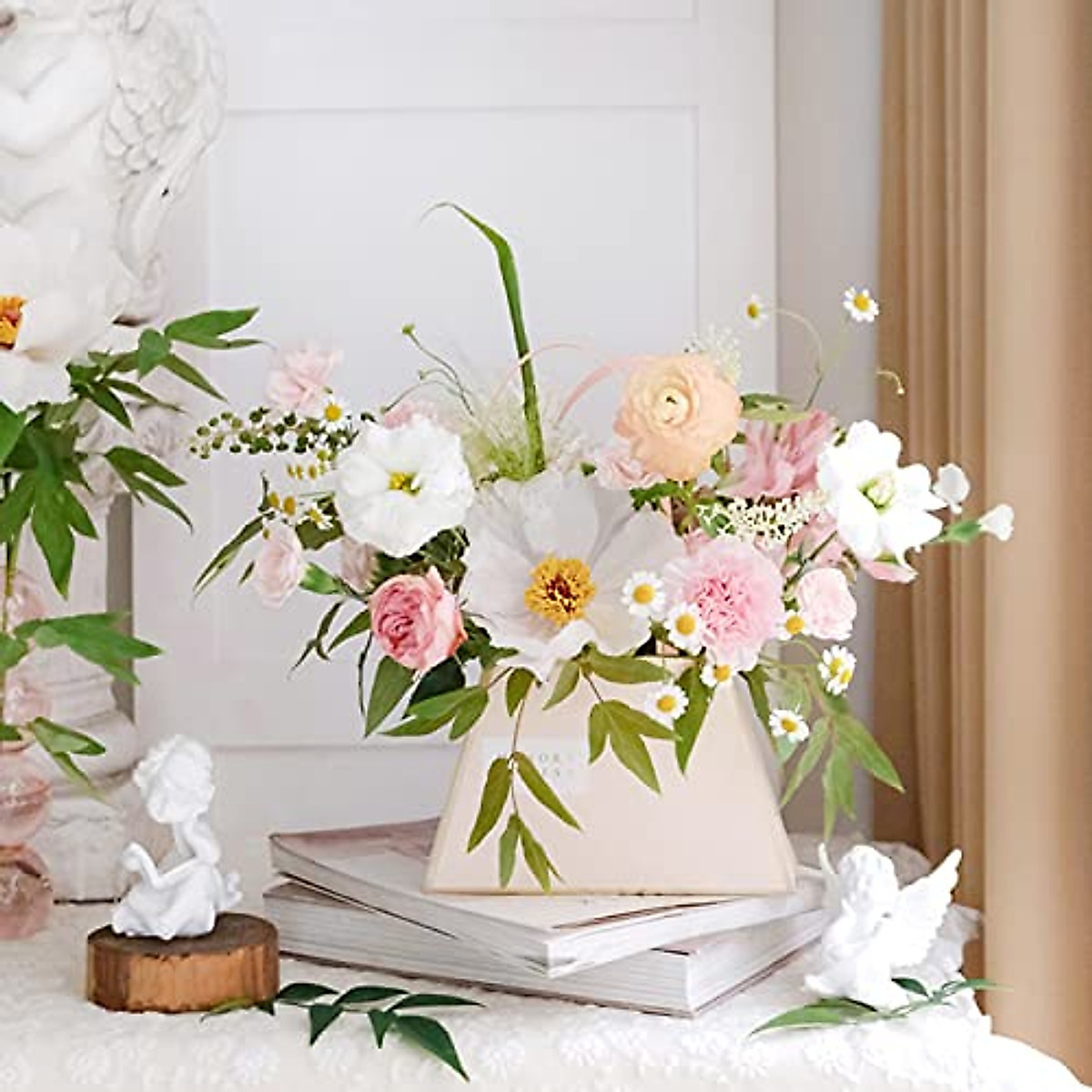 DAWN FLAME 4PCS Portable Gift Bag Bouquet Wrapping Paper Bag Waterproof Portable Flower Arrangement Bag Birthday Wedding Holiday Party Gift Bag Florist Supplies (Pink), 8.27x3.94x5.12IN