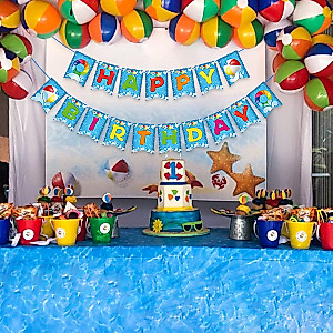 Joy Bang Pool Party Banner, Pool Party Decorations, Happy Birthday Banner for Summer Swimming Hawaiian Beach Tropical Theme Decor for Kids Adults, Birthday Party Favors Supplies