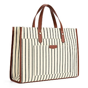Missnine Laptop Tote Bag Canvas Laptop Bag 15.6 inch Work Shoulder Bags Casual Briefcase Handbag for Travel, Office, College (Stripe)