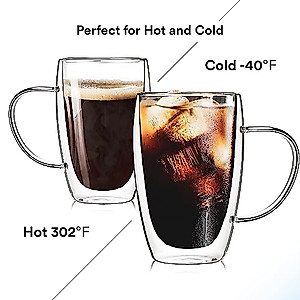 MARKABLE Interiorsbydebbi Selected Double Wall Glass Coffee Mug, 15.2 Ounces-Clear Glass Coffee Cup with Handle, Insulated Coffee Glass, Cappuccino Cup, Tea Cup, Latte Cup, Beverage Glass