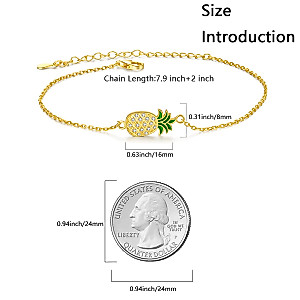 ORANGE FOREST Pineapple Anklets Sterling Silver 14K Gold Plated Adjustable Pineapple Ankle Bracelets Beach Anklets Summer Foot Jewelry Gifts for Women