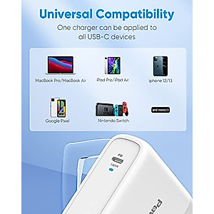 100W USB C Charger PowerLot Fast Wall Charger PD 3.0 GaN Type C Charging, Power Adapter with 5A 6ft Cable, Universal Charger Block for MacBook, iPad, iPhone 14, Pixel, Chromebook and USB-C Laptops