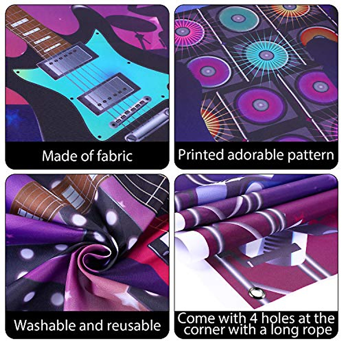 Karaoke Party Decorations Supplies, Large Fabric Rock Star Vacation Party Backdrop Banner for Rock N Roll Party Decorations, Rock Star Banner Background, 72.8 x 43.3 Inch