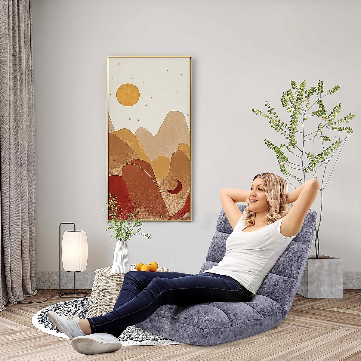 GORELAX Memory Foam Floor Chair, 14-Poistion Adjustable Floor Reading Gaming Chair Recliner, Folding Cushioned Meditation Chair with Back Support, Padded Lazy Sofa Chair for Adults, Kids