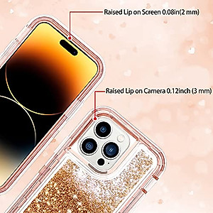 WOLLONY for iPhone 14 Pro Max Case Glitter Floating Liquid Shiny Quicksand Case for Women Girls Heavy Duty Shockproof Protective Case Hard PC Bumper Soft TPU Cover for iPhone 14 Pro Max 6.7''Rosegold