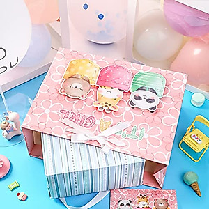 Loveinside Baby Girl Gift Bag Pink Animal Design with Tissue Paper and Greeting Card for Baby Shower, New Parents, and More - 13" x 10" x 5", 1 Pcs