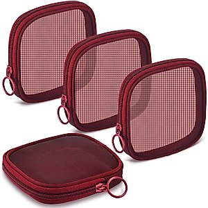 Weewooday 4 Pcs Mesh Makeup Bag Mesh Cosmetic Bag Travel Toiletry Pouch with Zipper Mini Makeup Cosmetic Purse for Daily Accessory (Pink,Small)(Small,Wine Red)