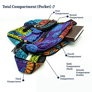 Fwosi Cotton Crossbody Bag with zipper - Unisex Patchwork Tote Bag for Men & Women - Lightweight, Bohemian Bags - 7 Compartments