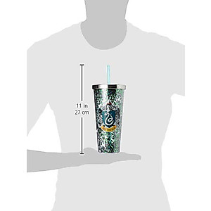 Spoontiques - Harry Potter Tumbler - Slytherin Glitter Cup with Straw - 20 oz - Acrylic - Green
