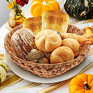 Round Woven Bread Basket Grass Storage Dried Nut Fruit Organizer Container Vegetables Serving Basket Flower Snack Holder Decor for Bathroom Kitchen