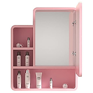 Medicine Cabinet Bathroom Mirror Cabinet Solid Wood Hidden Mirror Cabinet Simple Bathroom Mirror with Shelf Wall-Mounted Mirror Box Pink Locker (Color : Yellow, Size : 60 * 75 * 13.5cm)