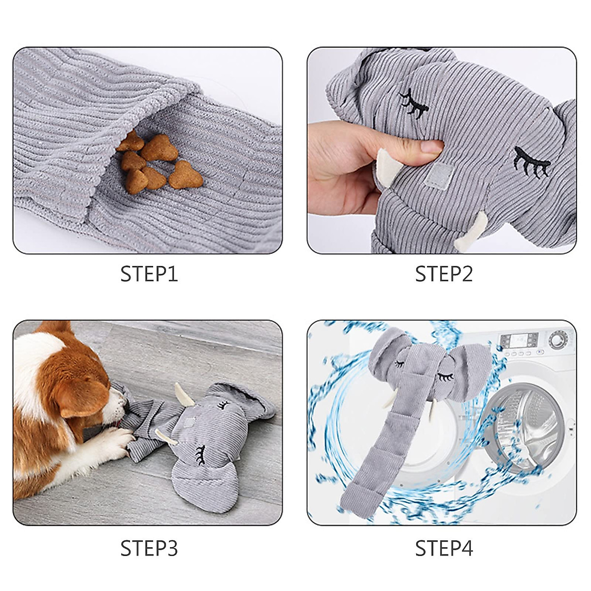 GRABLOOM Dog Plush Toy Snuffle Mat Stuffed Treat Dispensing Elephant Interactive Chew Toys Relieving Stress Improving for Health Dog Plush Toys for Large Dogs Aggressive Chewers