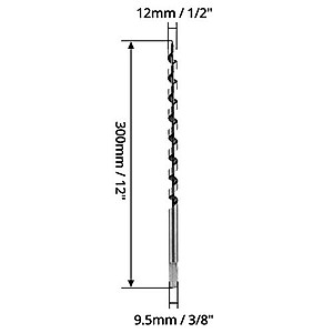 QWORK Auger Drill Bit for Wood, 1/2 Inch Diameter x 12 Inch Length, 3/8-Inch Hex Shank, Long Drill Bits
