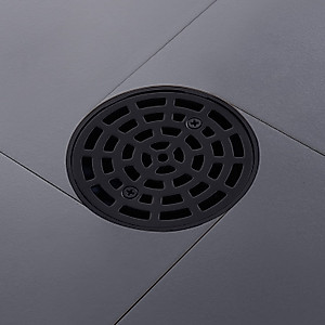 DEOKXZ 4 1/4" Shower Drain Round Black, Removable Grille Strainer Screws in Drain Cover, Base with Adjustable Drain Flange Kit PVC, SUS304 Stainless Steel
