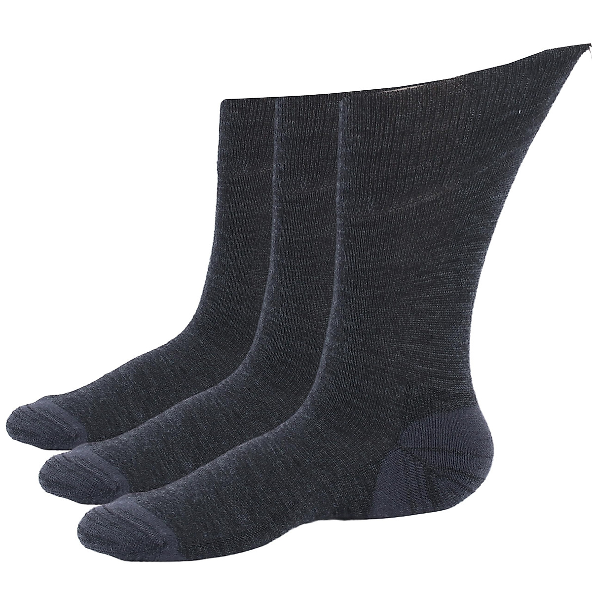 Forcool Men Women Merino Wool Diabetic Crew Non Binding Loose Top Non Blister Cushion Wide Quarter Diabetes Mid Calf Dress Socks, Medium 3 Pairs Dark Gray