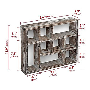 J JACKCUBE DESIGN Rustic Multi-Slot Shelf Cube Display 9 Compartment Shadow Box Wall mountable Shelf for Collection Square Freestanding Case Farmhouse Décor - MK570A (Rustic Wood)