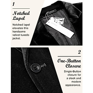 COOFANDY Mens Velvet Blazer Black Tuxedo Jackets Notched Lapel Single Button Prom Jackets (Black L)