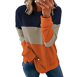 CNFUFEN Woman Fashion 2023 Long Sleeve Shirts Color Block Pullover Sweatshirt Ladies Crewneck Sweatshirts Fall Clothes for Women Orange M