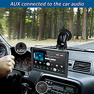Portable Car Stereo with Wireless Apple Carplay and Android Auto - 7" Touchscreen Car Radio with Bluetooth | Mirror Link | Dash or Windshield Mounted