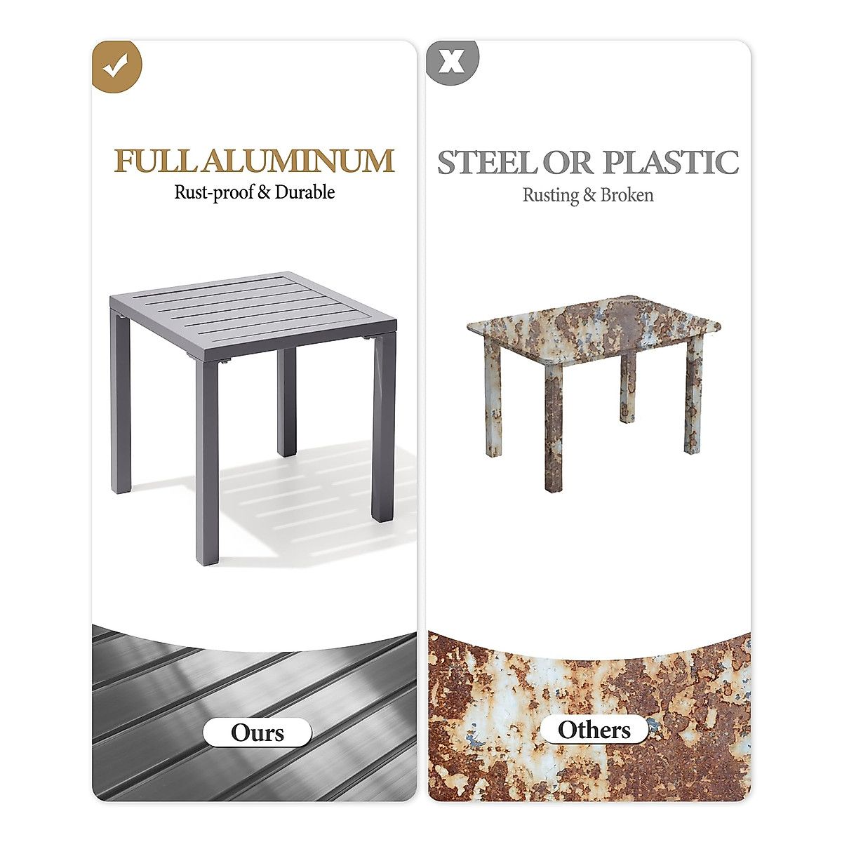 Crestlive Products Aluminum Outdoor Side Table Set of 2, Pool Lounge Chair Side Table, Weather Resistant Small Square Coffee End Table for Patio, Yard, Garden, Porch, Deck, Outdoor