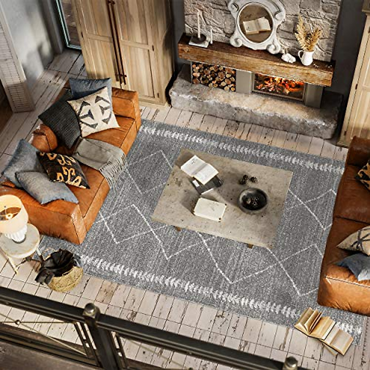 JONATHAN Y MOH203C-8 Zaina Moroccan Beni Souk Indoor Farmhouse Area-Rug Bohemian Minimalistic Geometric Easy-Cleaning Bedroom Kitchen Living Room Non Shedding, 8 X 10, Gray,Cream