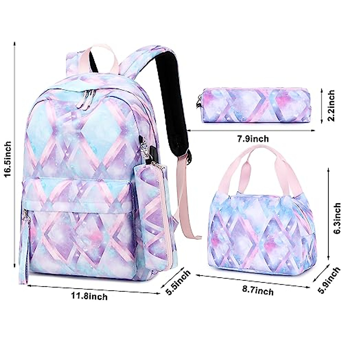 Joyfulife School Backpack for Girls Backpack with Lunch Box Pencil Case Teen Kids Bookbags Set Travel Laptop Backpack Casual Daypacks
