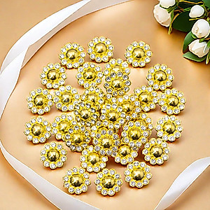 50 pcs Rhinestone Faux Pearl Buttons Accessory Decoration Craft for DIY Scrapbooking Embellishments Wedding Bouquet Flower Centre Home Decor 14mm (Gold)