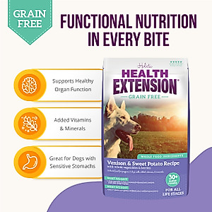 Health Extension Grain Free Venison & Sweet Potato Dry Dog Food (4 lb / 1.81 kg) - Lean Protein Formula for Dogs with Poultry Allergies & Sensitive Stomachs