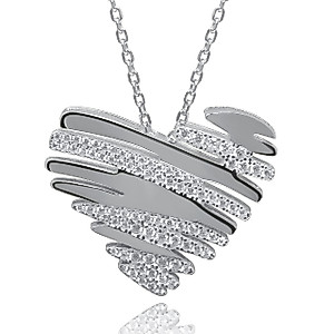 AceLay Necklaces for Women,14K Gold Plated Heart Necklace,18" Chain,Solid 925 Sterling Silver Heart Necklace with AAA+ Cubic Zirconia, Sterling Silver, Cubic Zirconia