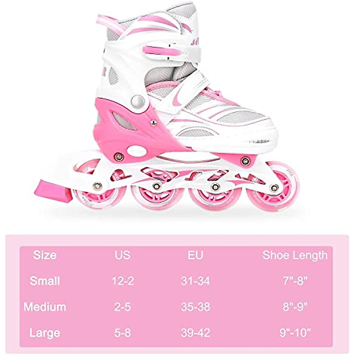JeeFree 4 Size Adjustable Inline Skate for Kids,Children's Inline Skates with Light Up Wheel,Outdoor Illuminating Roller Blades Skates for Girls,Boys and Beginners