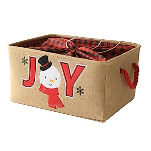 INough Gift Baskets Empty Large Christmas Basket Christmas Empty Christmas Gift Baskets with Handles Collapsible Christmas Storage Baskets, Holiday Baskets for Kidsroom Nursery Play Room (Large, Joy)