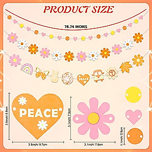 Qpout 4pcs Felt Groovy Party Decorations Set Include Groovy Hippie Boho Banner Groovy Boho Daisy Garland Round And Heart Garland for Wall Window Home Daisy Party Decorations Retro Classroom Decor