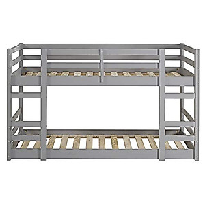 Walker Edison Alexander Classic Solid Wood Stackable Jr Twin over Twin Bunk Bed, Twin over Twin, Grey