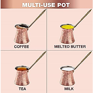 DESTALYA Turkish Coffee Pot, 5.07 fl oz Hammered Copper Coffee Maker with Metal Handle, Stove Top Small Warmer, Cezve (Coffee Pot with Spoon)