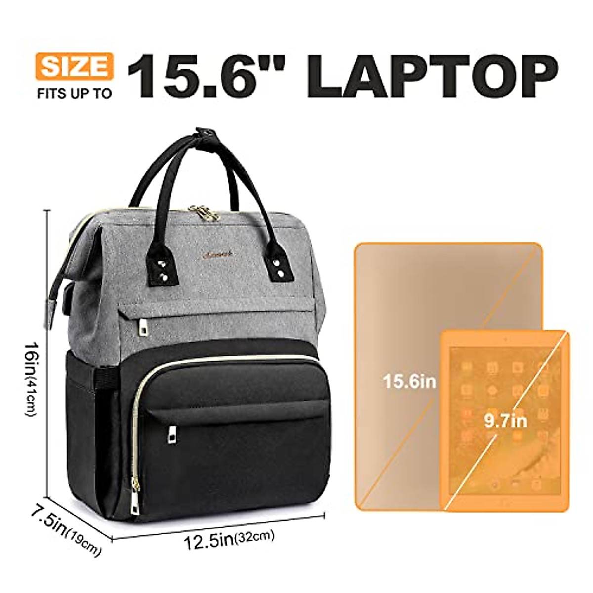 LOVEVOOK Laptop Backpack for Women Fashion Business Computer Backpacks Travel Bags Purse Doctor Nurse Work Backpack with USB Port, Fits 15.6-Inch Laptop Grey Black