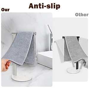 Siyzda Hand Towel Holder Stand for Bathroom, L- Shaped Standing Hand Towel Rack, Towel Bar Kitchen Vanity Countertop Organizer, SUS304 Stainless Steel Material (Marble Base, Brushed Nickel)