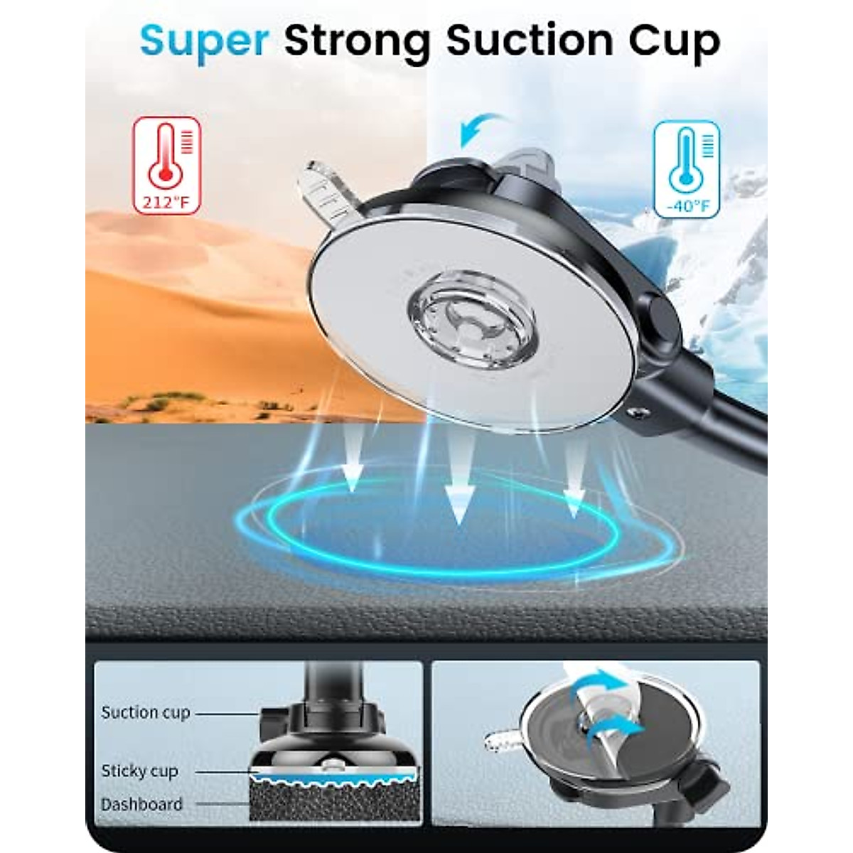 APPS2Car Cell Phone Holder Car Windshield/Dashboard/Window Car Phone Holder Mount Strong Suction Cup Heavy Duty Truck Phone Mount for iPhone Samsung All Cellphones, Thick Case & Big Phone Friendly